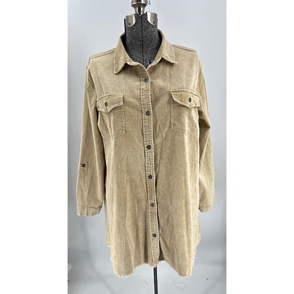 Umgee | Dresses | Umgee Usa Corduroy Button Front Roll Sleeve Dress M ...